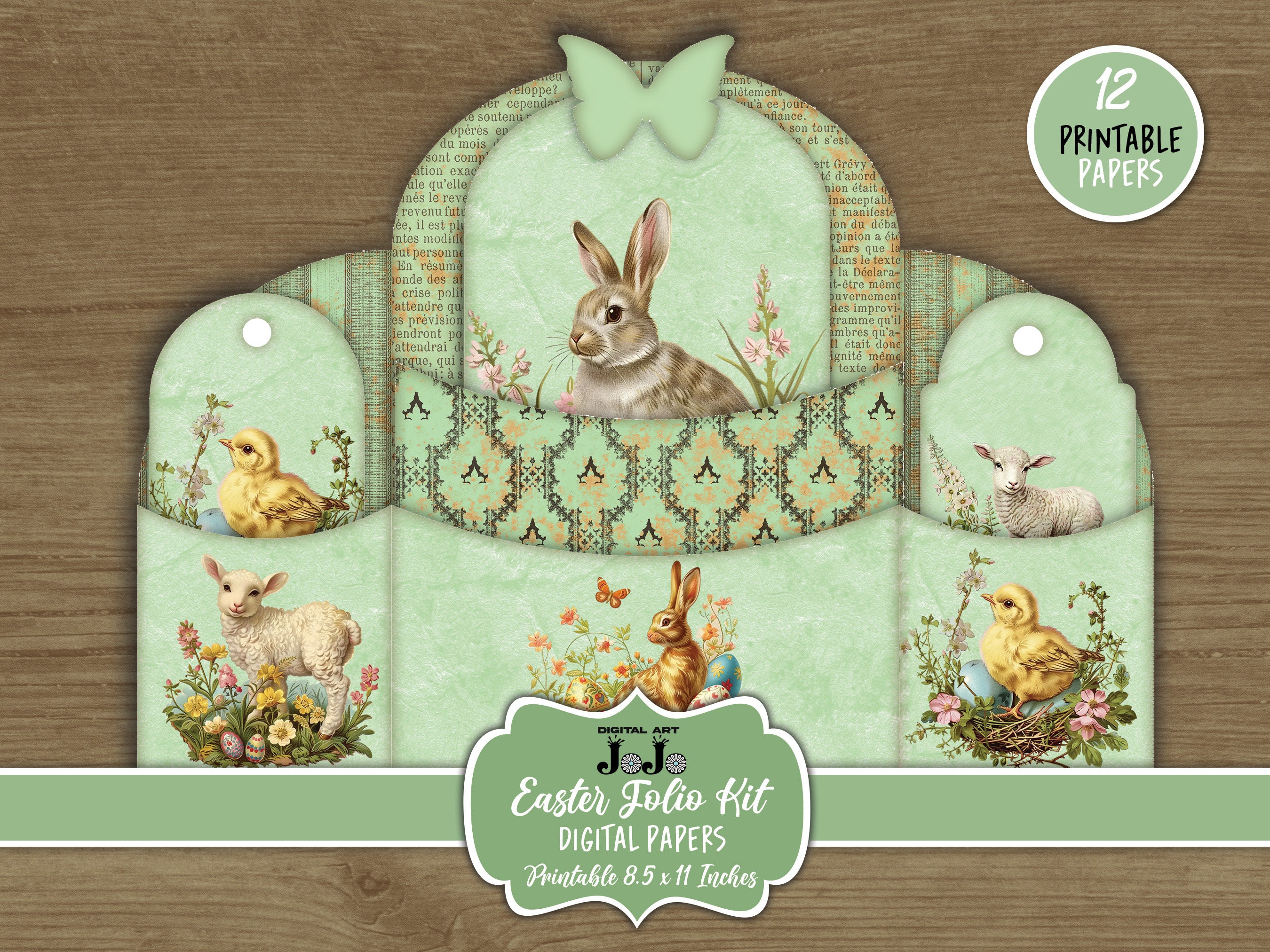 Easter Junk Journal Folio Printables, Scrapbook Bunny Digital Wallet ...