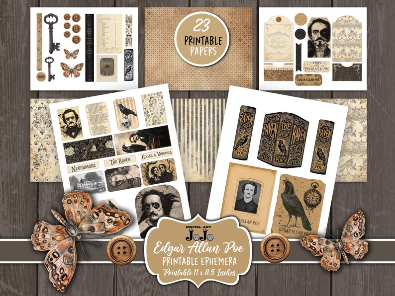 Edgar Allan Poe Ephemera, Junk Journal Embellishment Kit, Printable ...