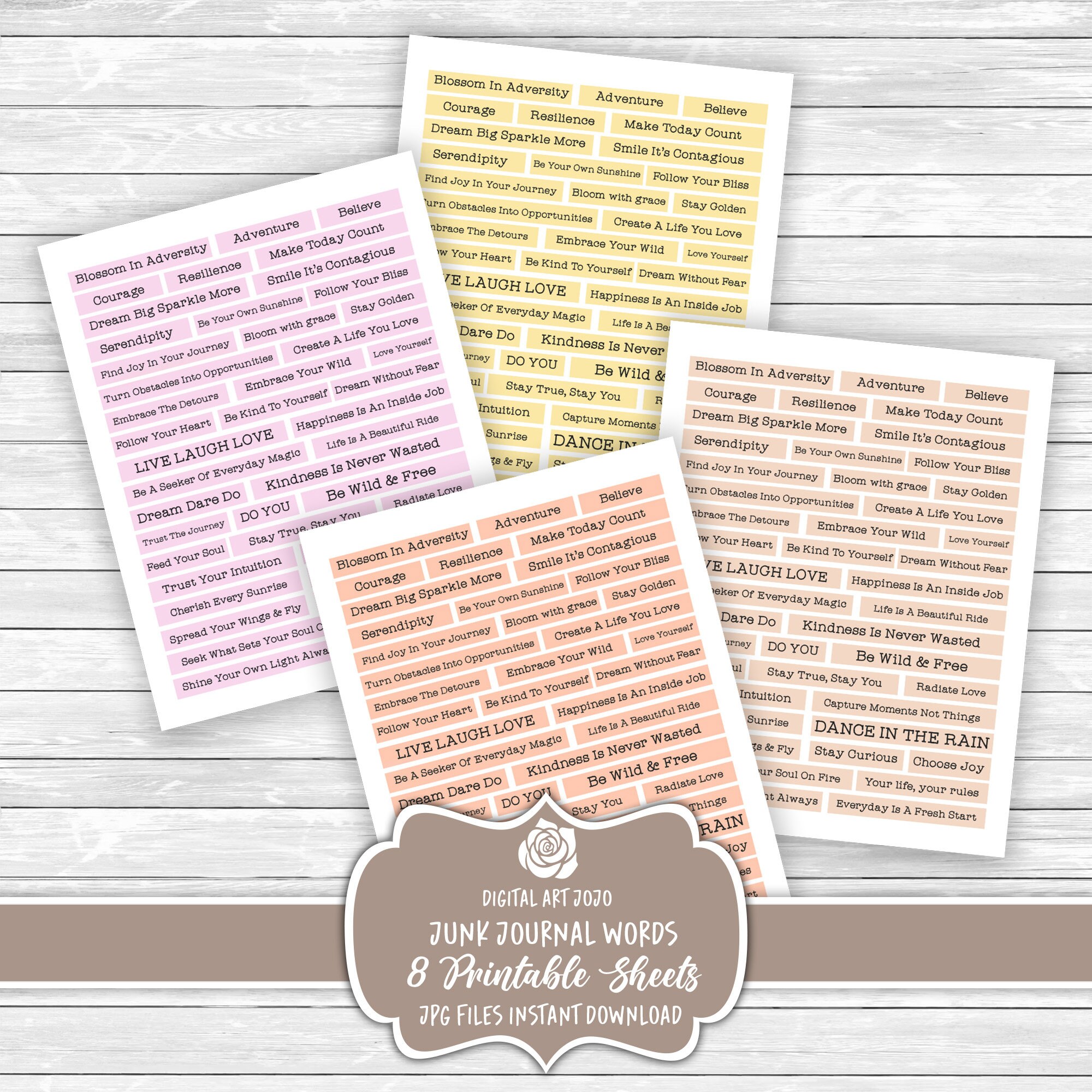 Junk Journal Word Labels, Scrapbook Printable Digital Quotes, Collage ...