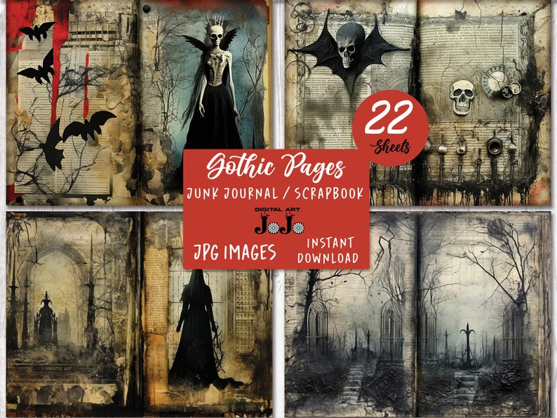 Gothic Junk Journal Pages, Scrapbooking Papers, Collage Sheets, Instant ...