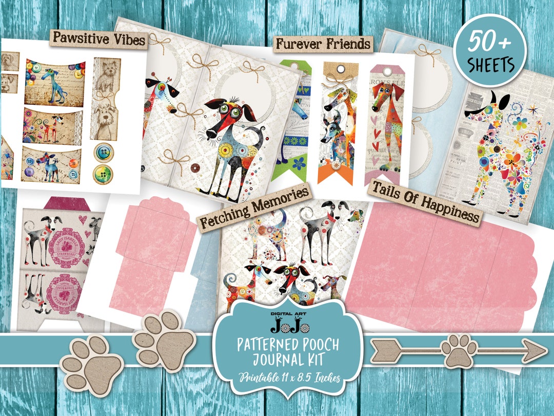 Dog Junk Journal Kit, Printable Cute Scrapbook Papers, Animal Digital ...