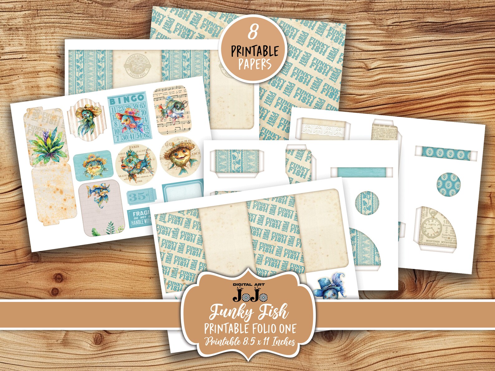 Funky Fish Printable Folio, Junk Journal Ephemera Kit, Whimsical ...