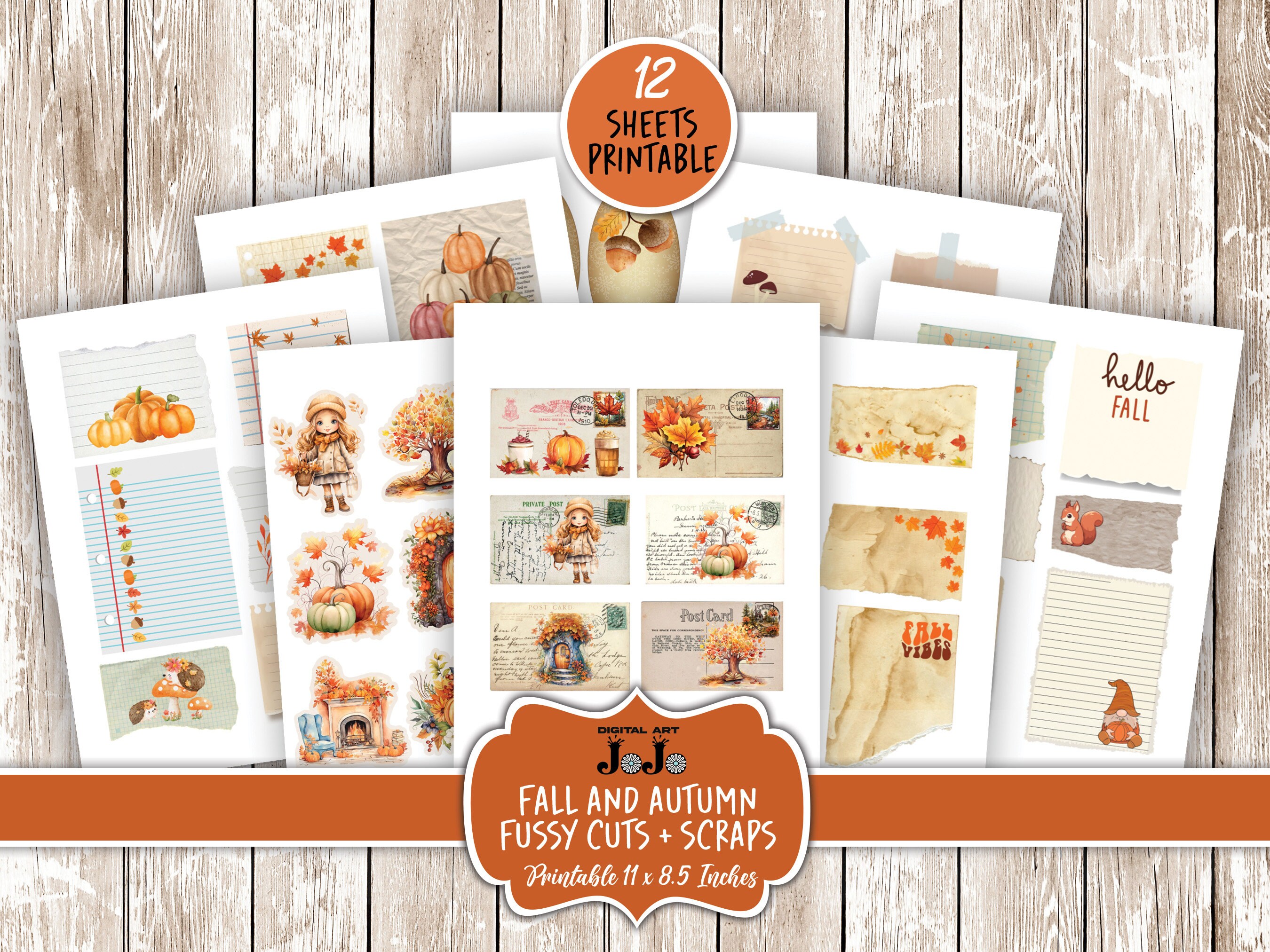 Fall Junk Journal Fussy Cuts, Autumn Scrapbook Scraps, Collage Lined ...