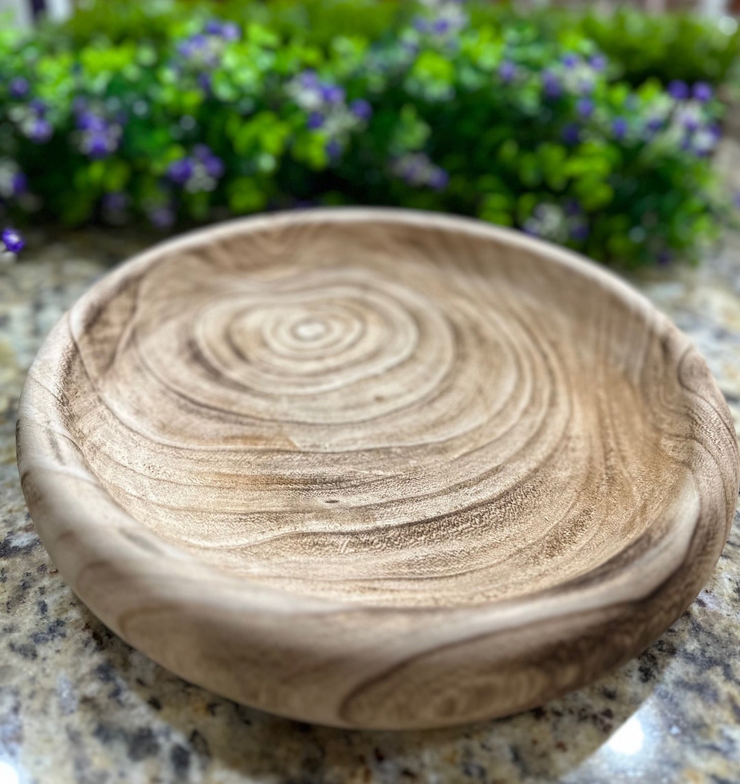 Wooden Round Plate Handmade Wood Carved Plate Paulownia Decorative ...