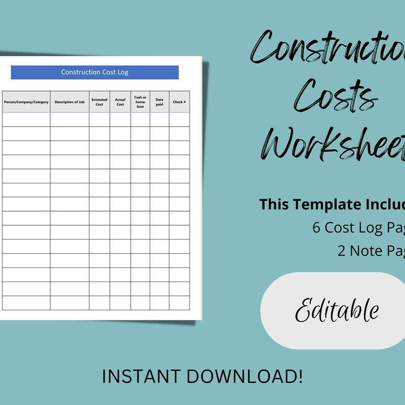 Construction Budget and Estimate Worksheet - Etsy