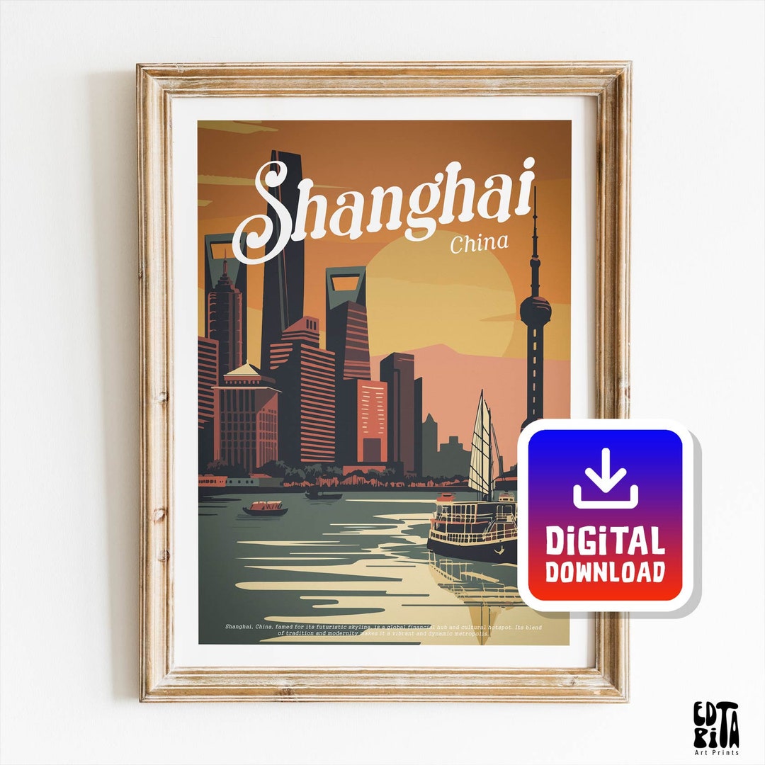 Shanghai China / Retro Vintage Travel Poster / Printable Wall Art Print / Home Décor Gift Idea ...