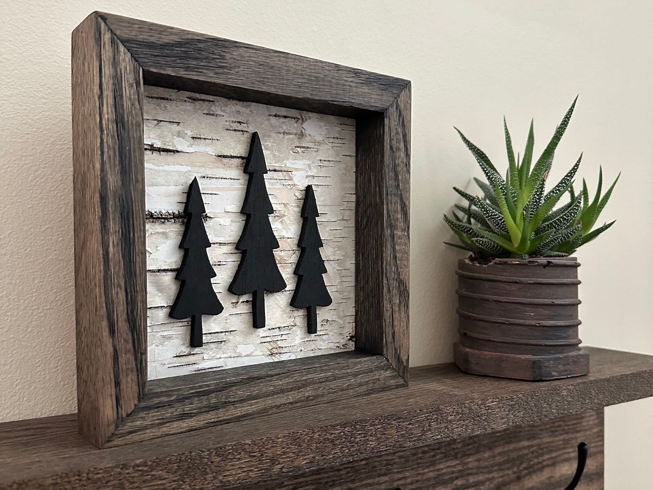 Wood Pine Trees Birch Bark Sign Wood Wall Art Decor Nature Decor Cabin ...