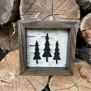 Wood Pine Trees Birch Bark Sign Wood Wall Art Decor Nature Decor Cabin ...