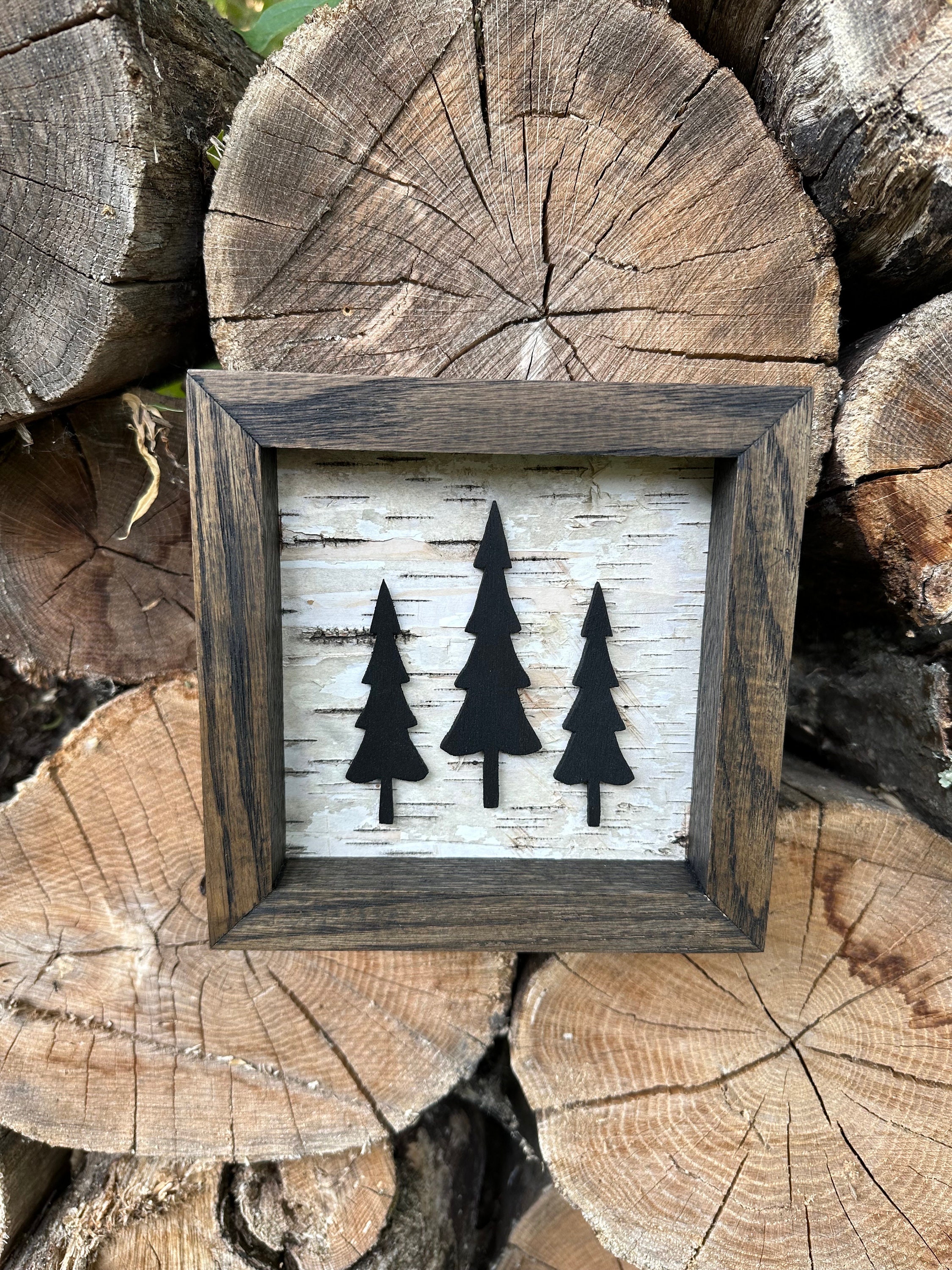 Wood Pine Trees Birch Bark Sign Wood Wall Art Decor Nature Decor Cabin ...