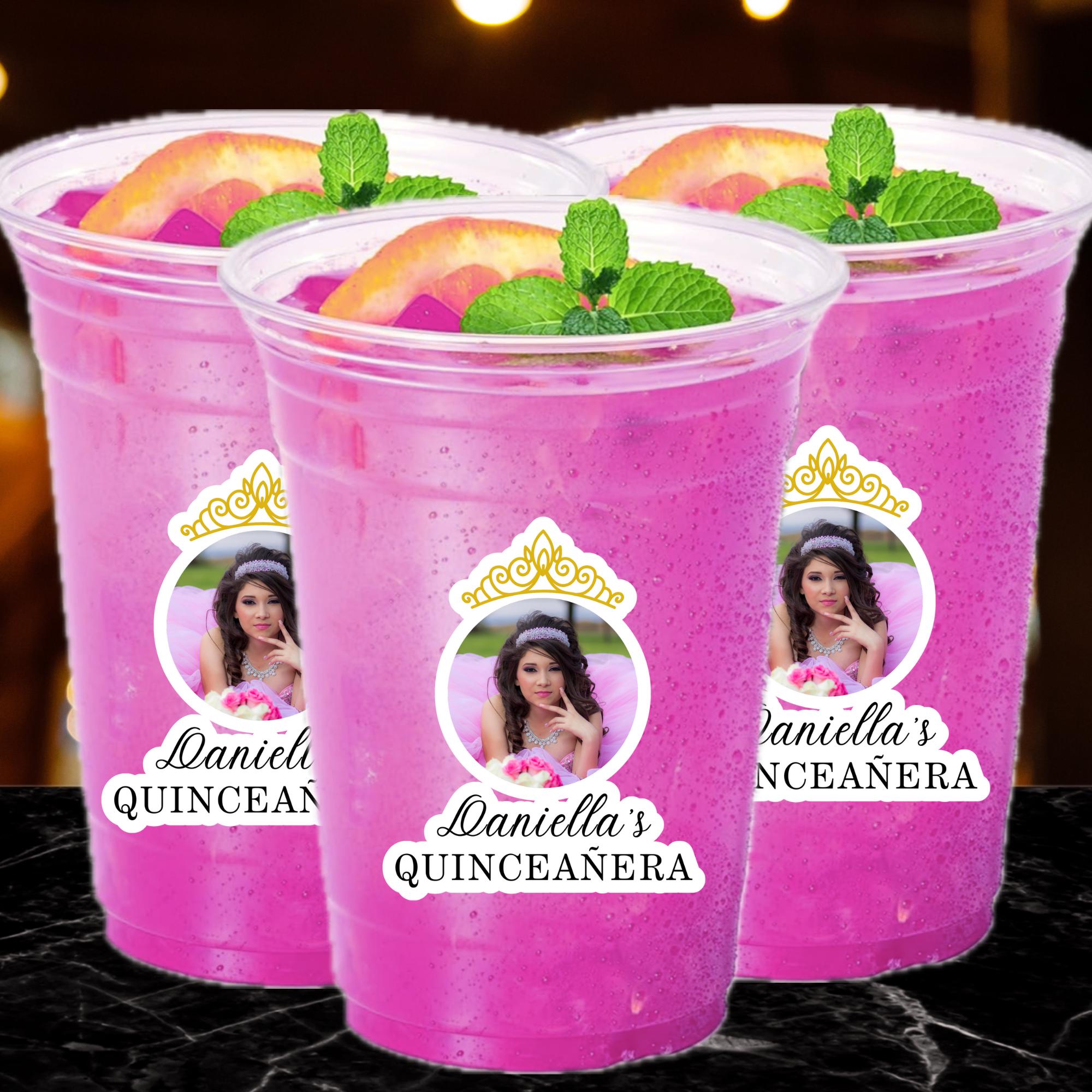 Custom Plastic Cups Quinceañera Favors, FAST SHIPPING, Quince Stickers ...