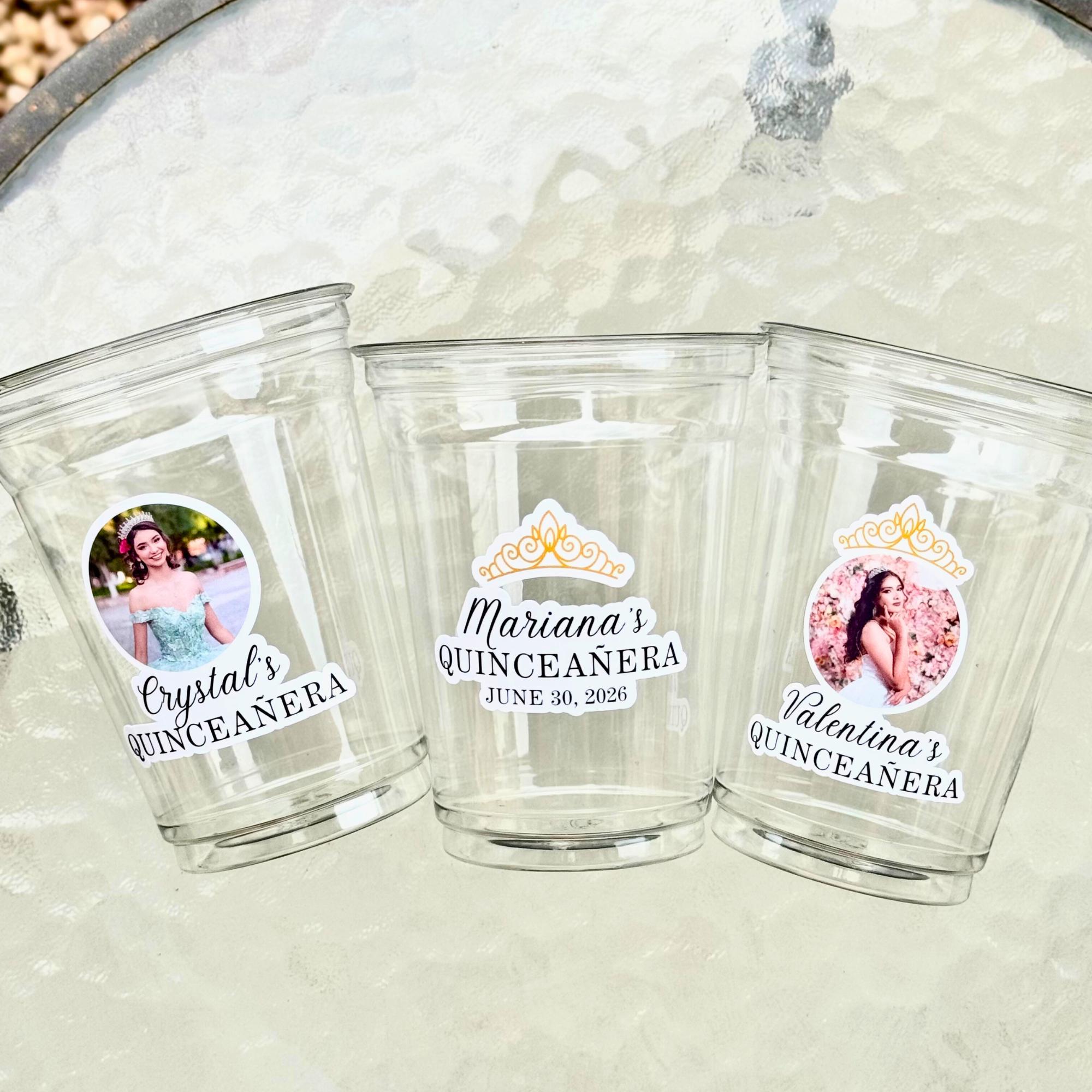 Custom Plastic Cups Quinceañera Favors, FAST SHIPPING, Quince Stickers ...