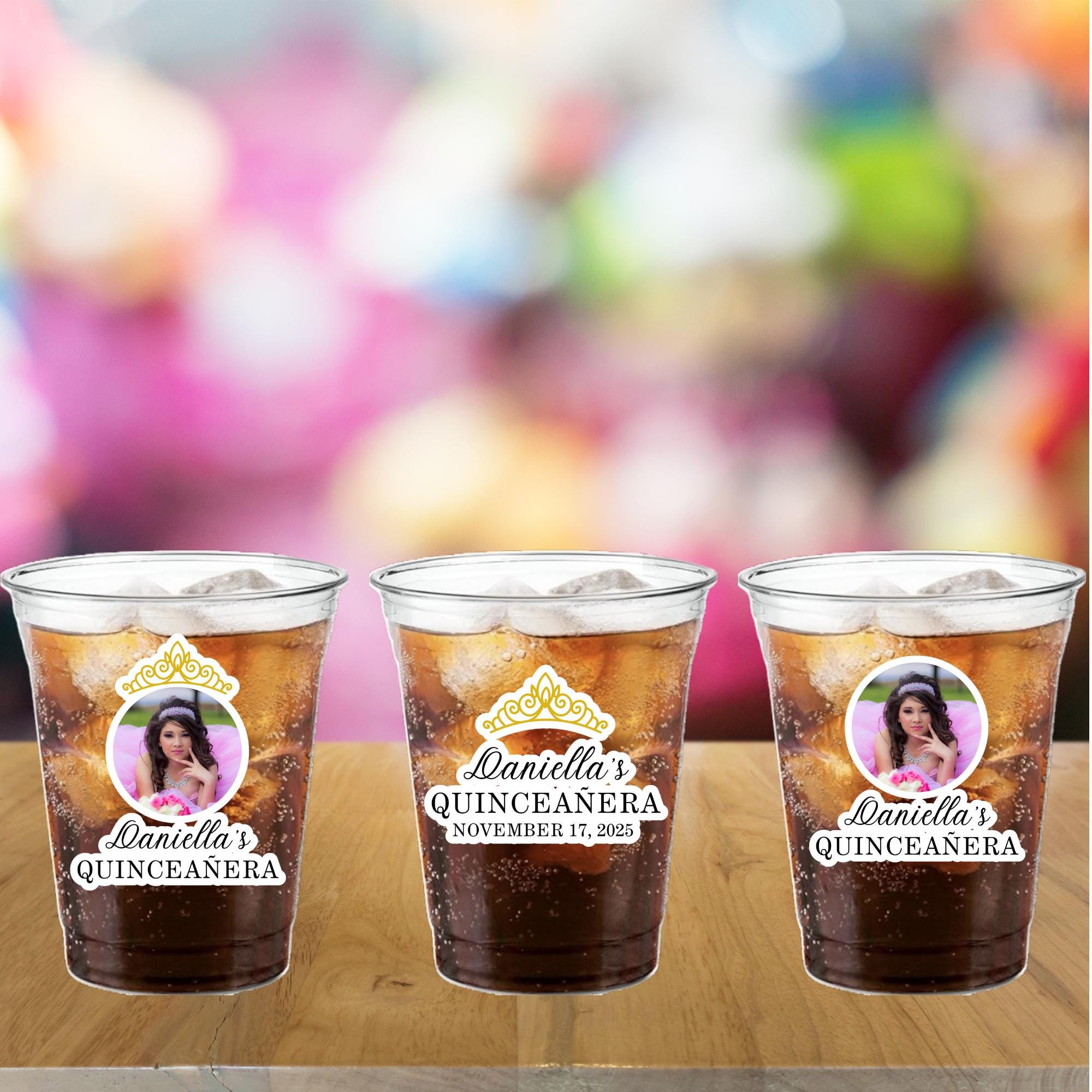 Custom Plastic Cups Quinceañera Favors, FAST SHIPPING, Quince Stickers ...