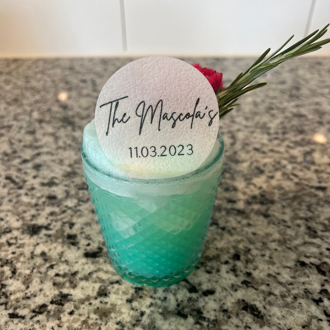 BULK Edible Cocktail Topper, Minimalist Wedding Monogram Drink Topper ...