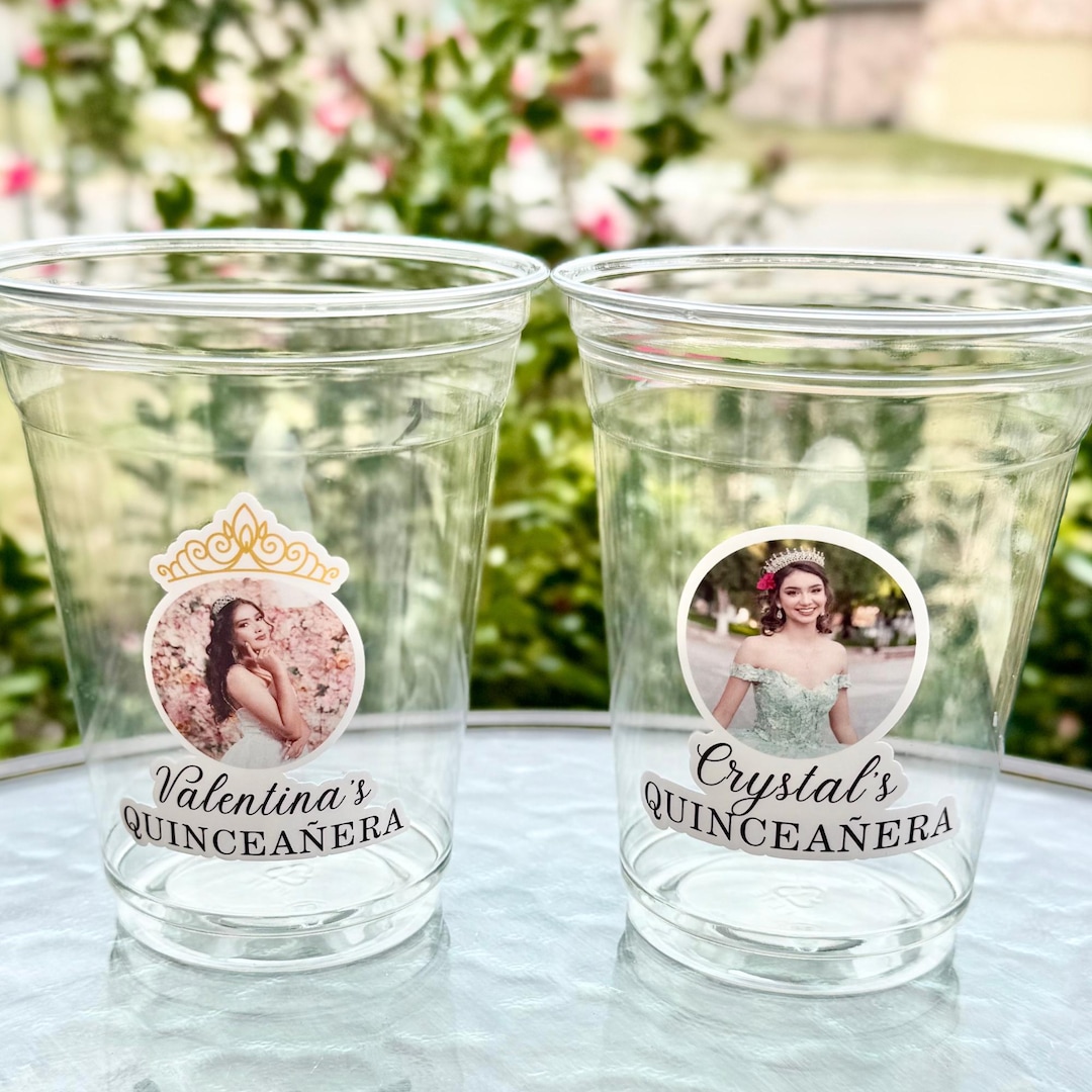 Custom Plastic Cups Quinceañera Favors, FAST SHIPPING, Quince Stickers ...