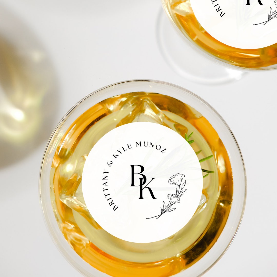 BULK Edible Cocktail Topper, Minimalist Wedding Monogram Drink Topper ...