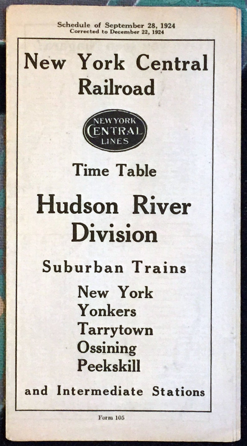 Vintage New York Central Railroad Time Table 1924 Hudson River Division ...