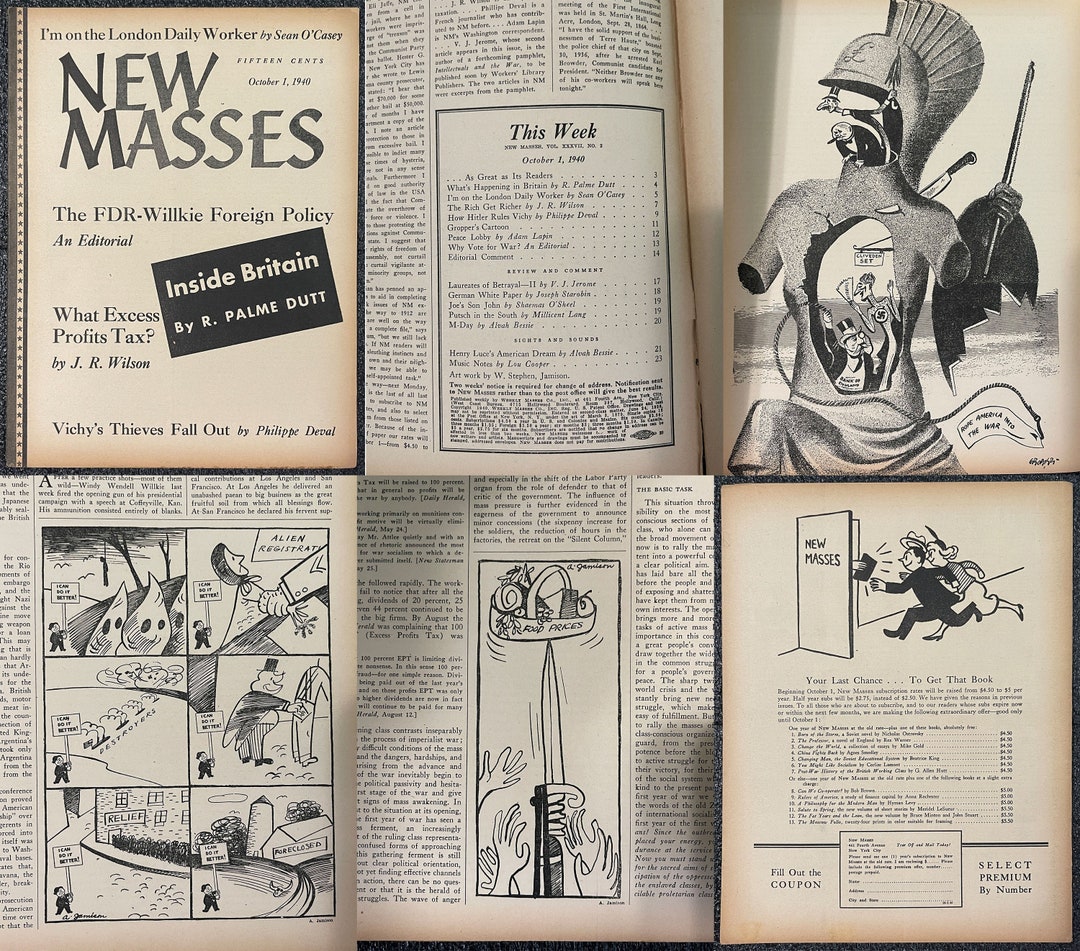 New Masses October 1 1940 WWII Henry Luce Vichy War Diplomacy Gropper ...