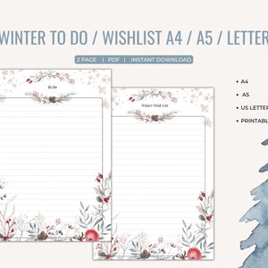 Winter to Do List / Wish List Printable for Planners, Notebooks and ...