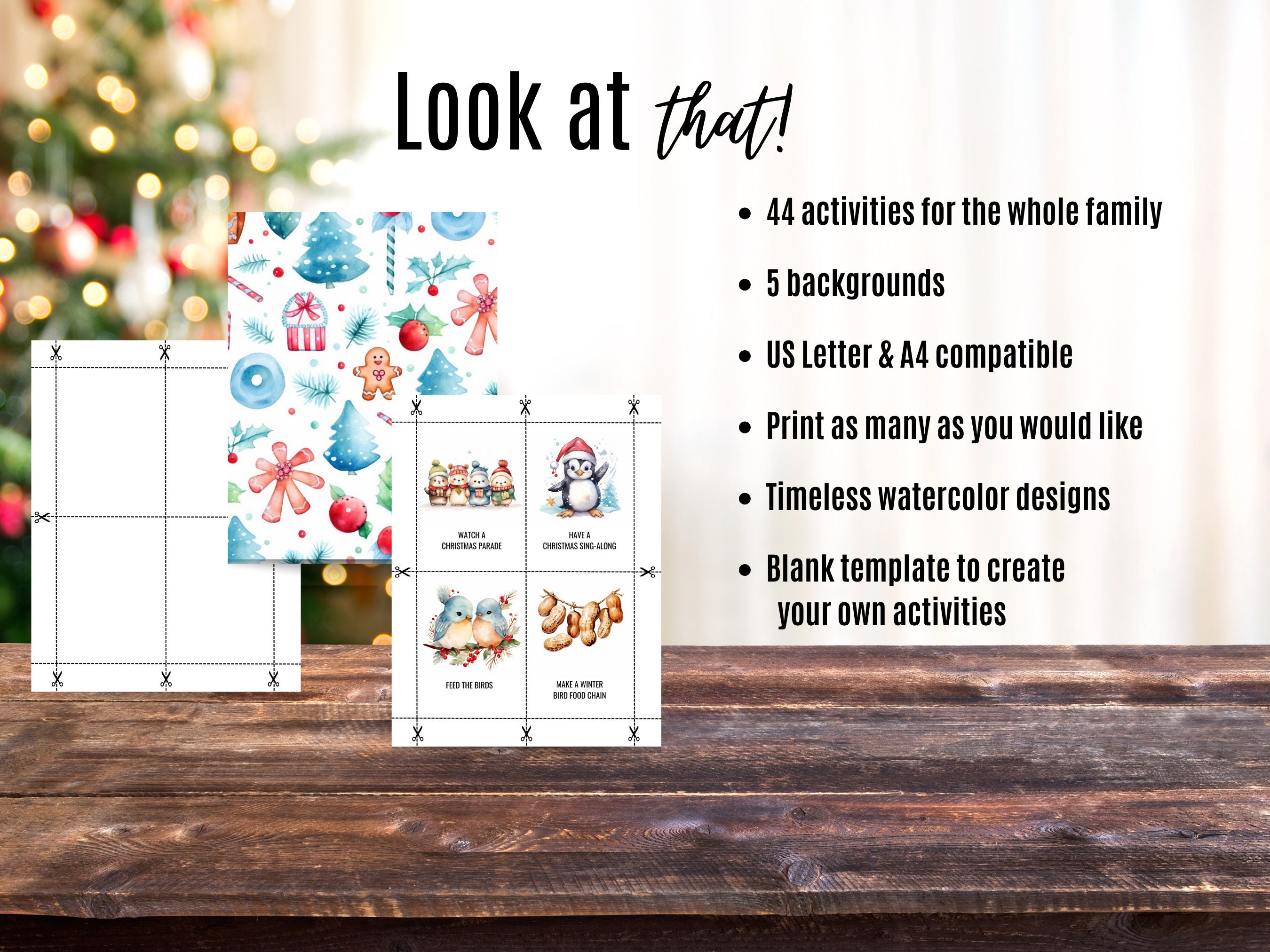 44 Printable Advent Activity Cards, 5 Backgrounds + Blank Sheet, Family ...
