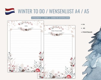 Winter to Do List / Wish List Printable for Planners, Notebooks and ...