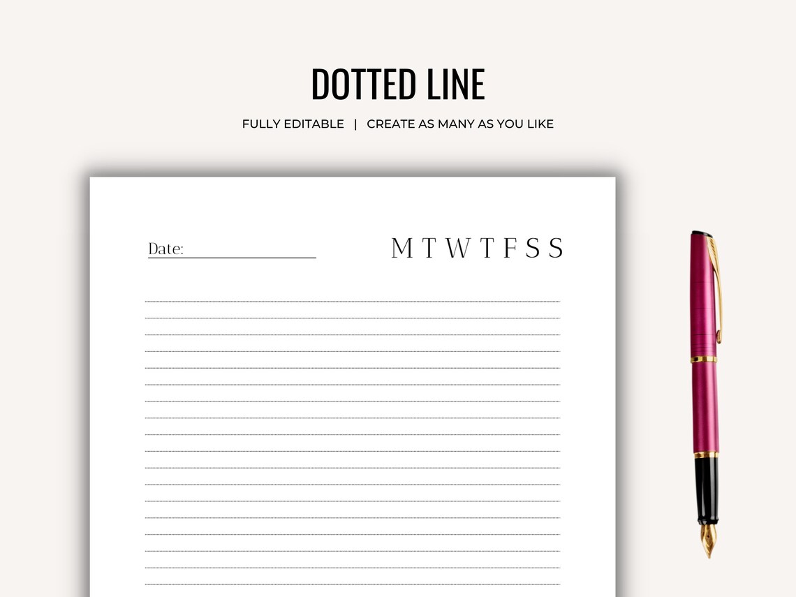 Lined Journal Canva Template Fully Editable, Incl Dotted Line, and Pink ...