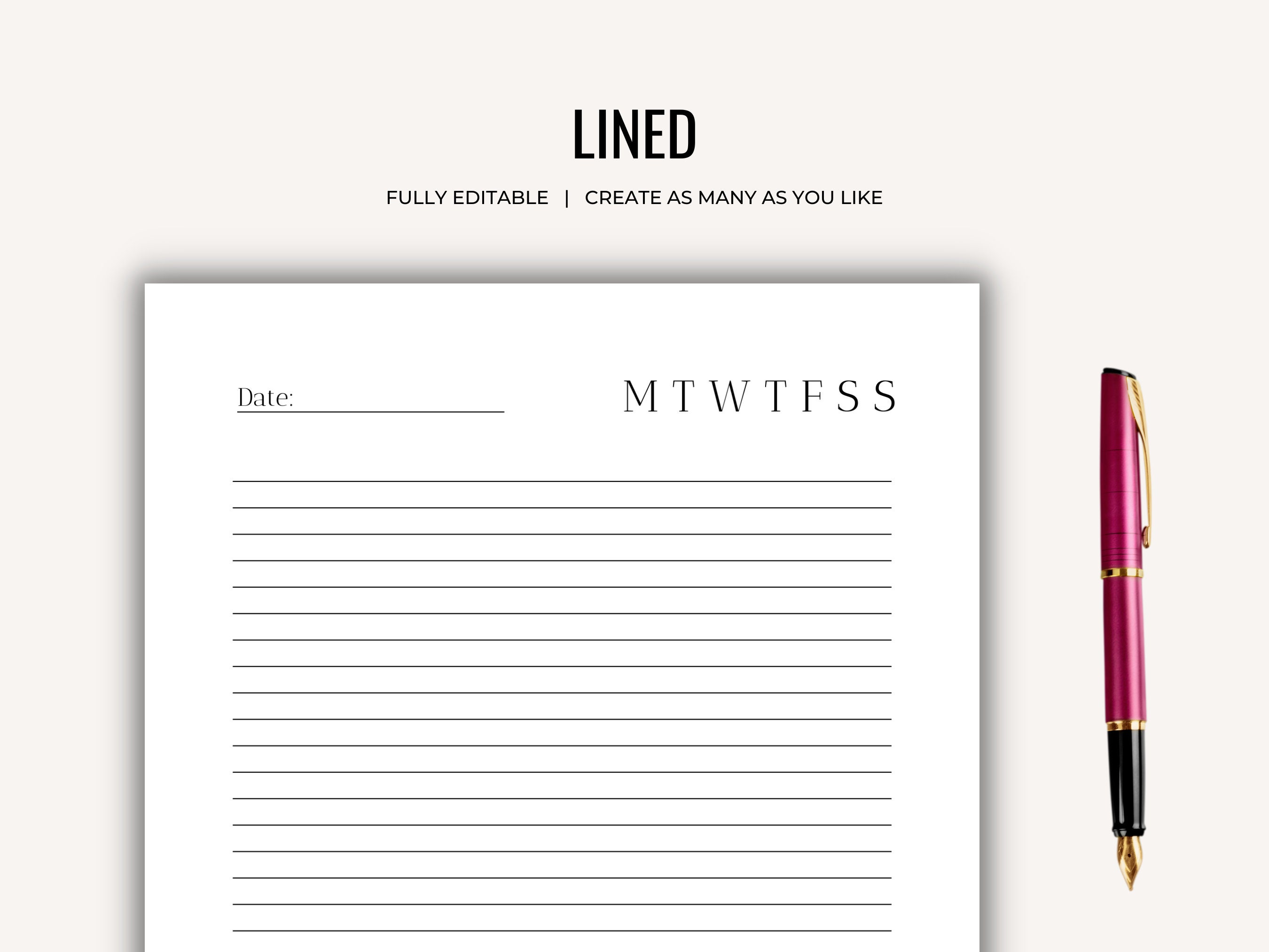 Lined Journal Canva Template Fully Editable, Incl Dotted Line, and Pink ...