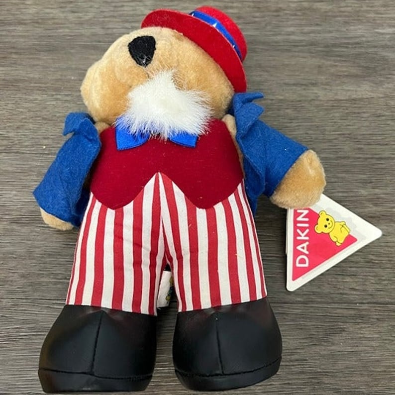 Vintage 1987 Dakin Uncle Sam Bear Red White Blue Stars & Stripes Hat ...