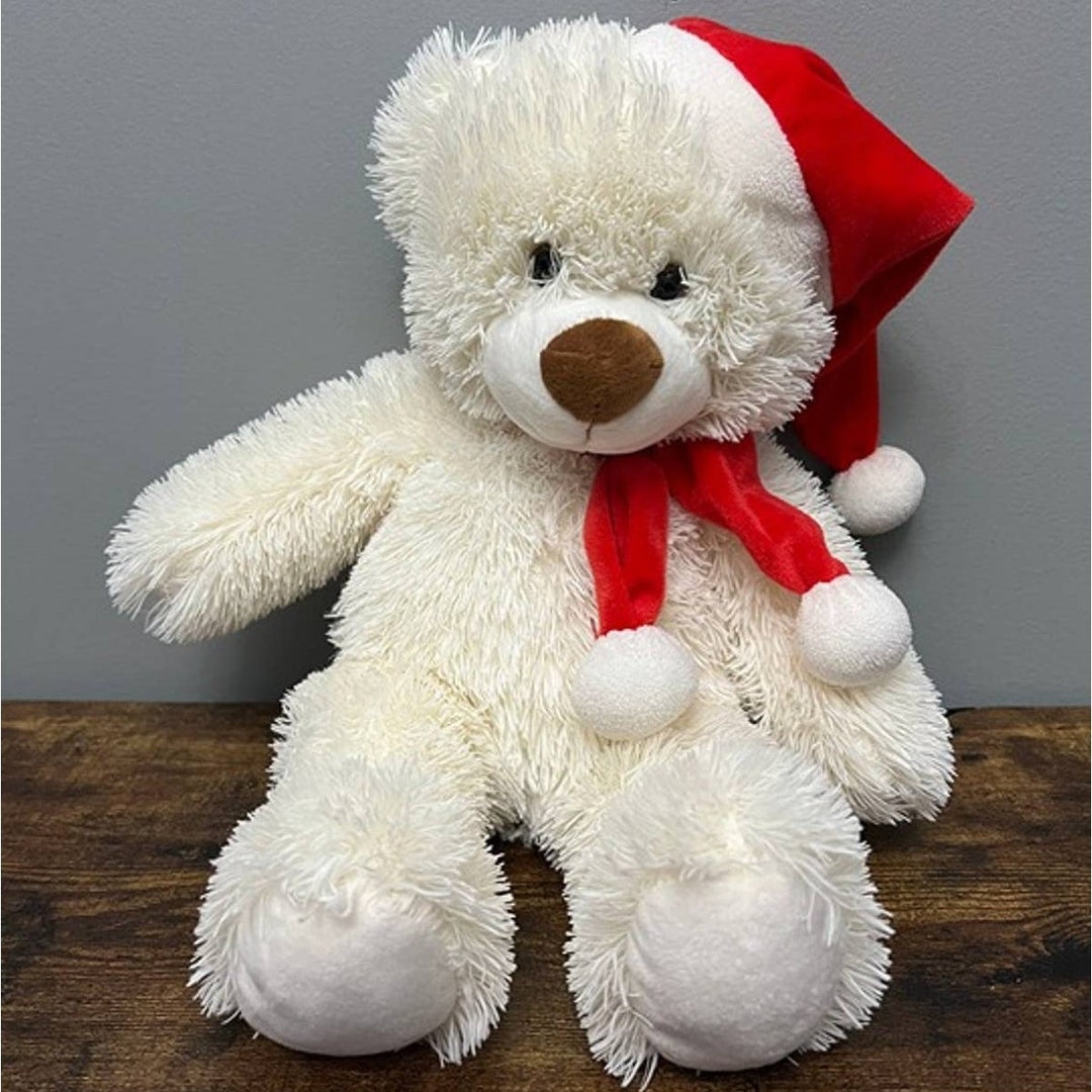Cuddle Barn White Teddy Beat With Santa Hat & Matching Scarf Plush - Etsy