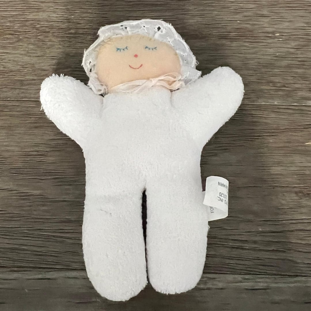 Vintage Eden Terry Cloth Plush Baby Doll White Lace Bonnet Soft Stuffed ...