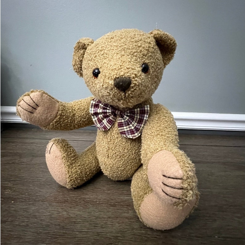 Dakin Teddy Bear Posable Head, Hands, Legs - 17" - Curly Hair/plaid Bow ...