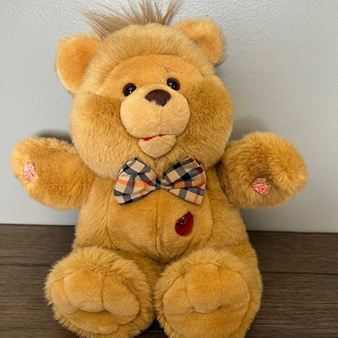 Tan Teddy Bear With Plaid Bowtie Record/playback Large Plush Vintage - Etsy