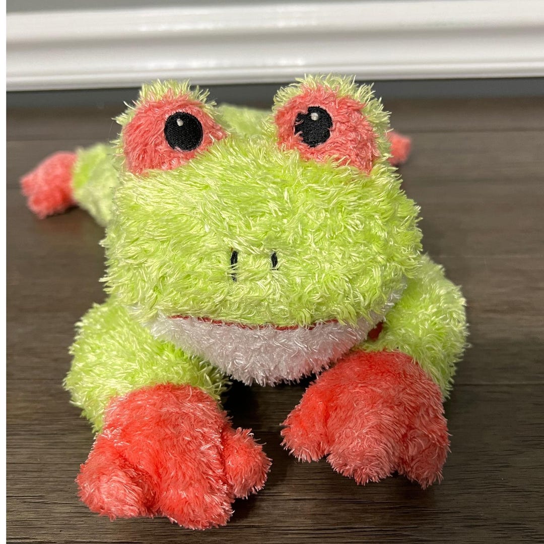 Ty Pillow Pal Snugglefrog Plush 12" 2001 Green Pink Frog Rattle Toy - Etsy