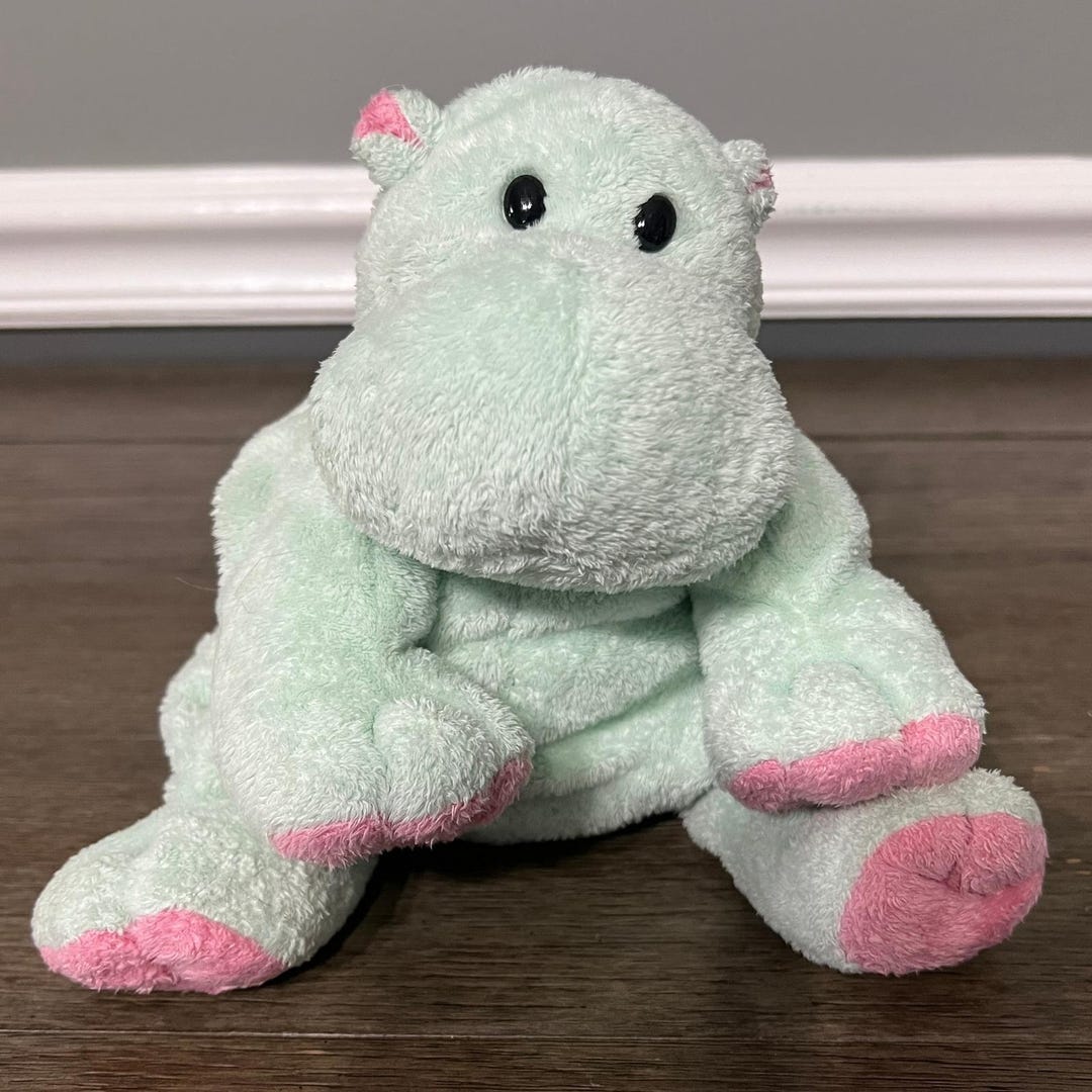 Ty Pluffies Tubby Hippo Pink Green Plush Stuffed Animal 2002 Toy Lovey ...