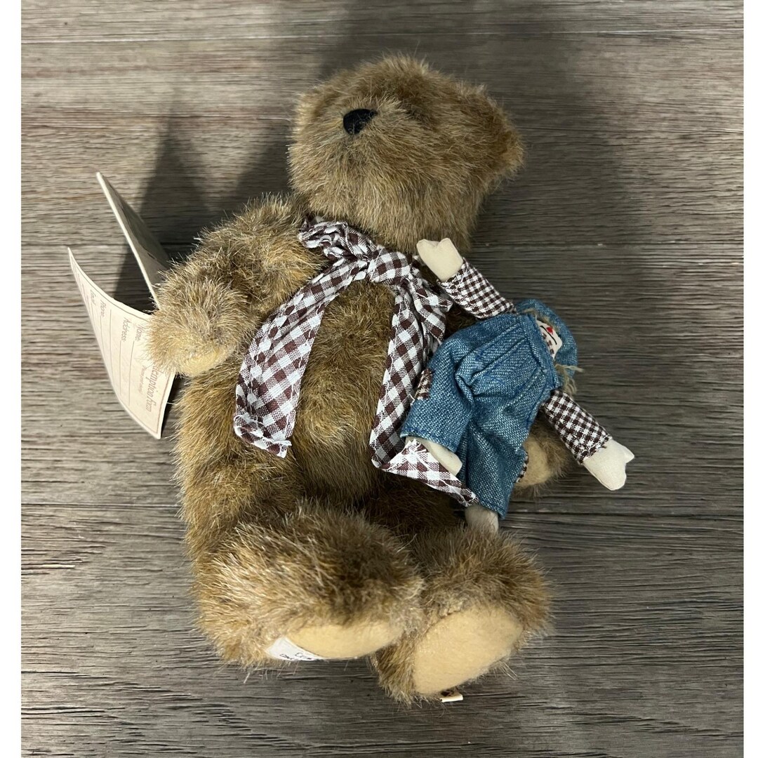 Cracker Barrel Teddy Bear Plush With Doll Brown Gingham Bow Stuffed ...