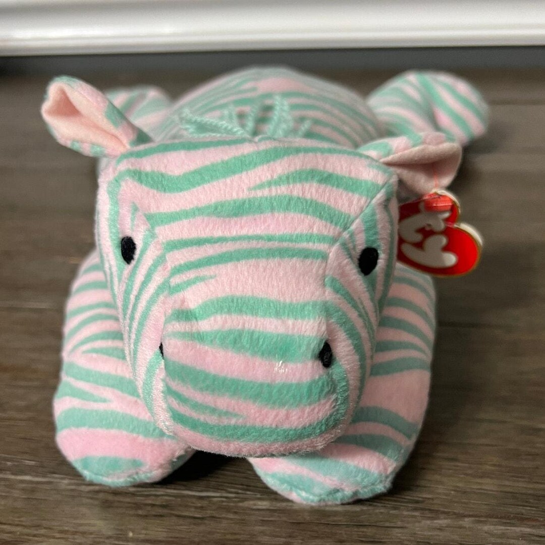 Vintage 1996 Ty Pillow Pal Zulu the Pink & Green Striped Zebra Plush - Etsy
