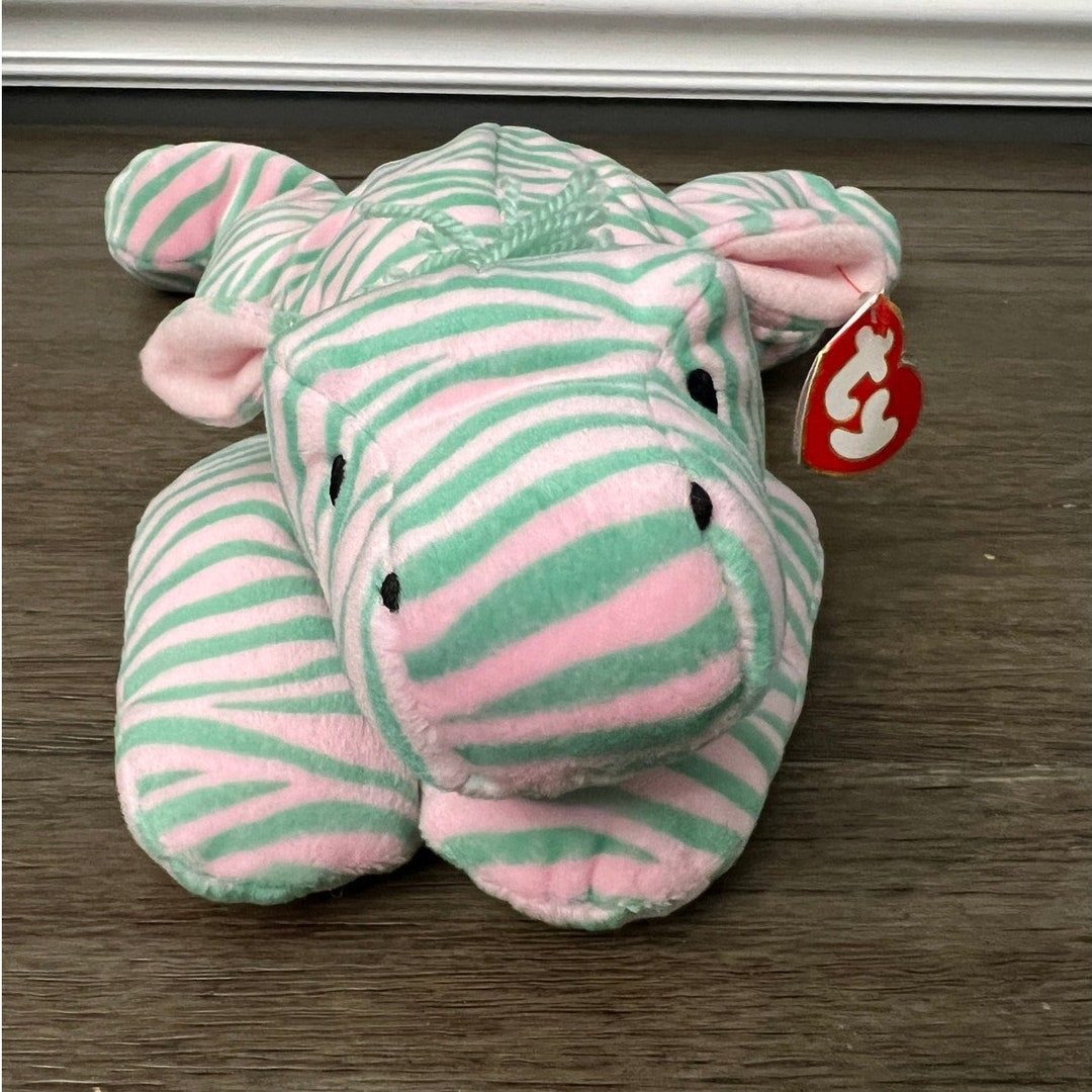Vintage 1996 Ty Pillow Pal Zulu the Pink & Green Striped Zebra With ...