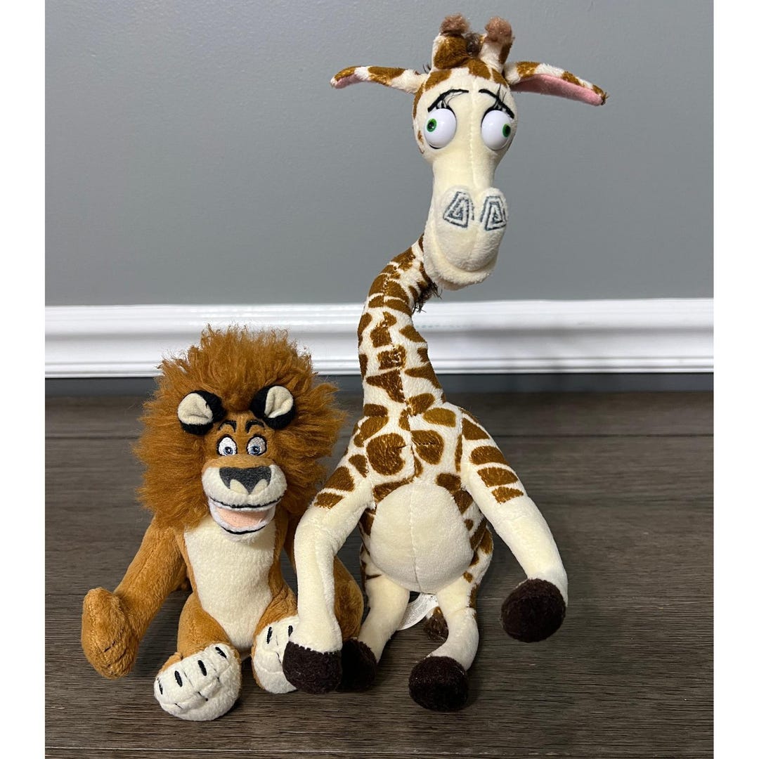 Madagascar Movie Plush Alex Lion Marty Giraffe Toy Set Kids Stuffed ...