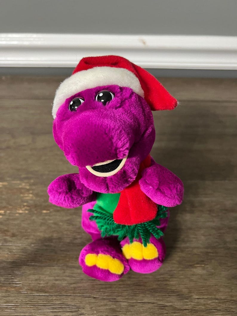Vintage 1992 Barney the Dinosaur in Holiday Hat & Scarf Plush - Etsy