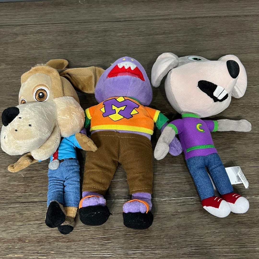 Chuck E Cheese Plush Toys Set of 3 Chuck E, Mr Munch, & Dog Fun Express ...