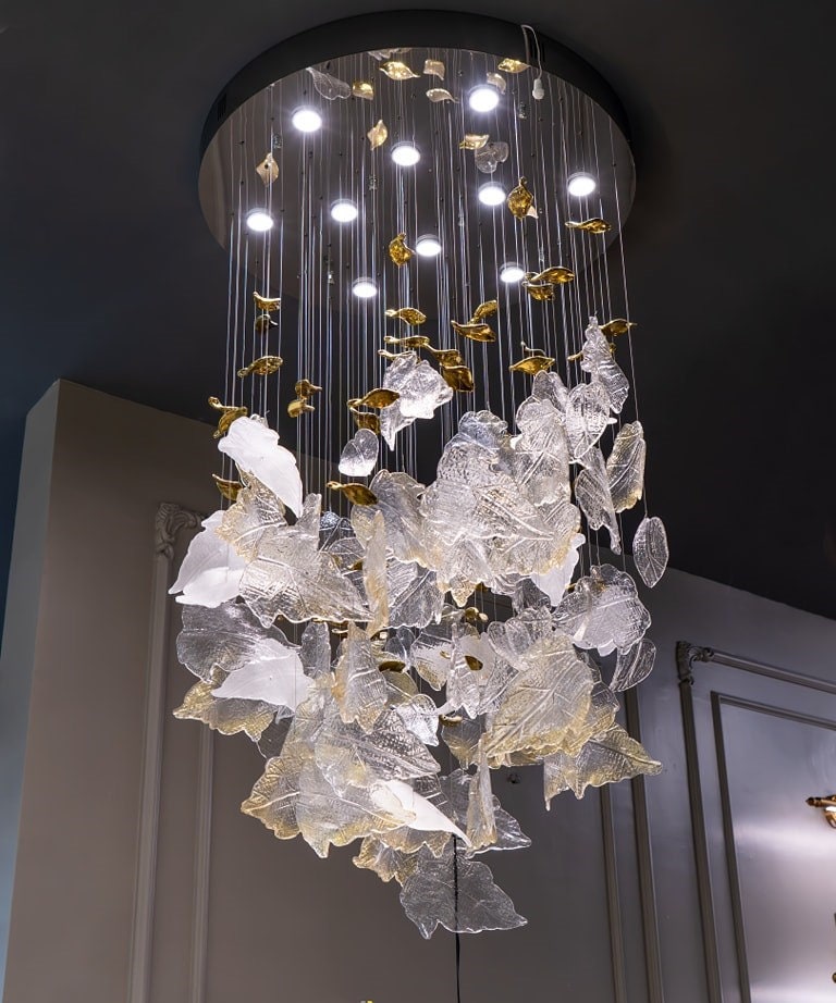 Modern-luxury-glass Leaves-chandelier- SNOWY GLASS LEAVES -contemporary ...