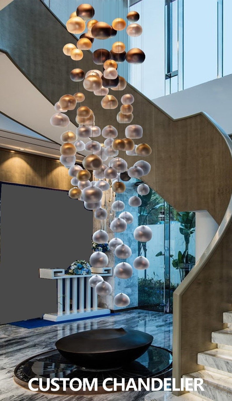 Custom-staircase-chandelier- Long-pendant-lighting Modern-two-story ...