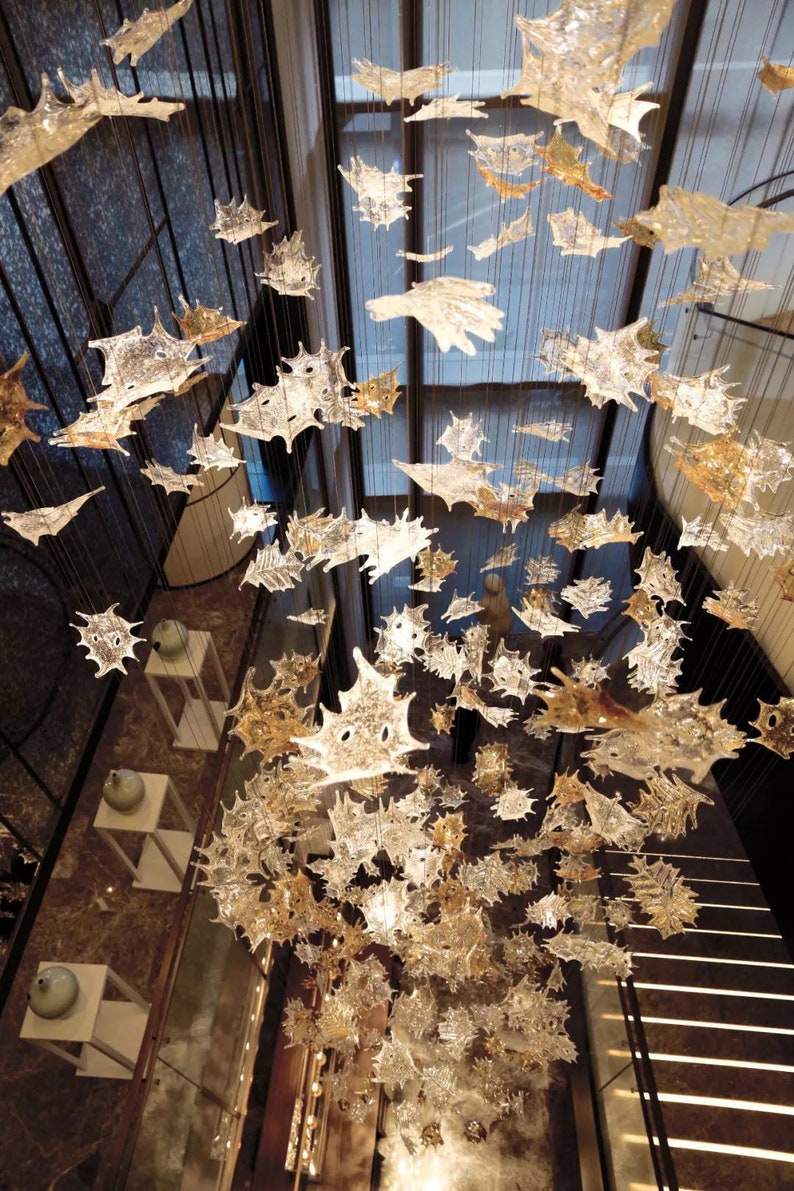 CUSTOM LARGE CHANDELIER, Modern Entry Chandelier, Murano Art Glass ...