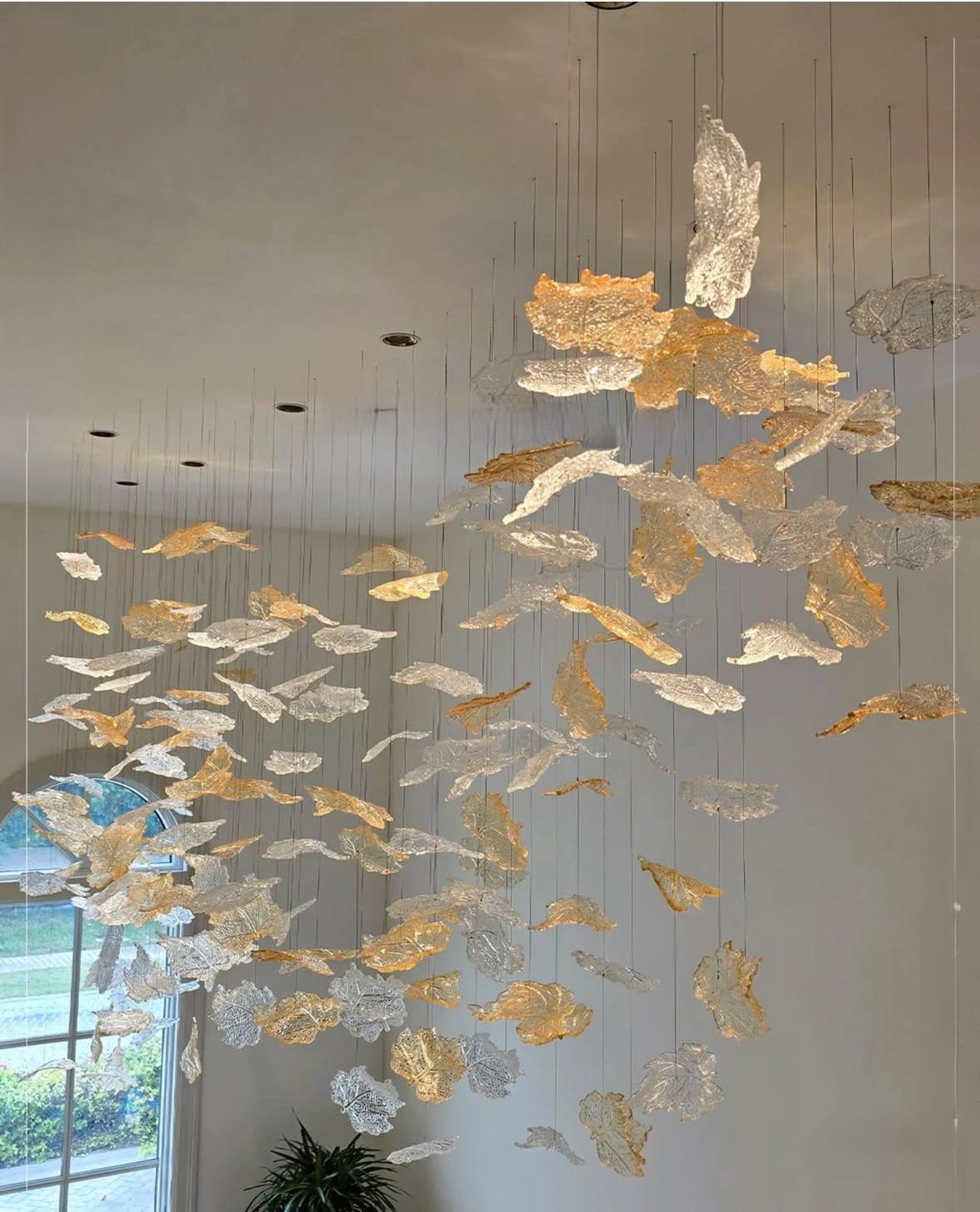 Modern-luxury-glass Leaves-chandelier- SNOWY GLASS LEAVES -contemporary Dining Chandelier, Two ...