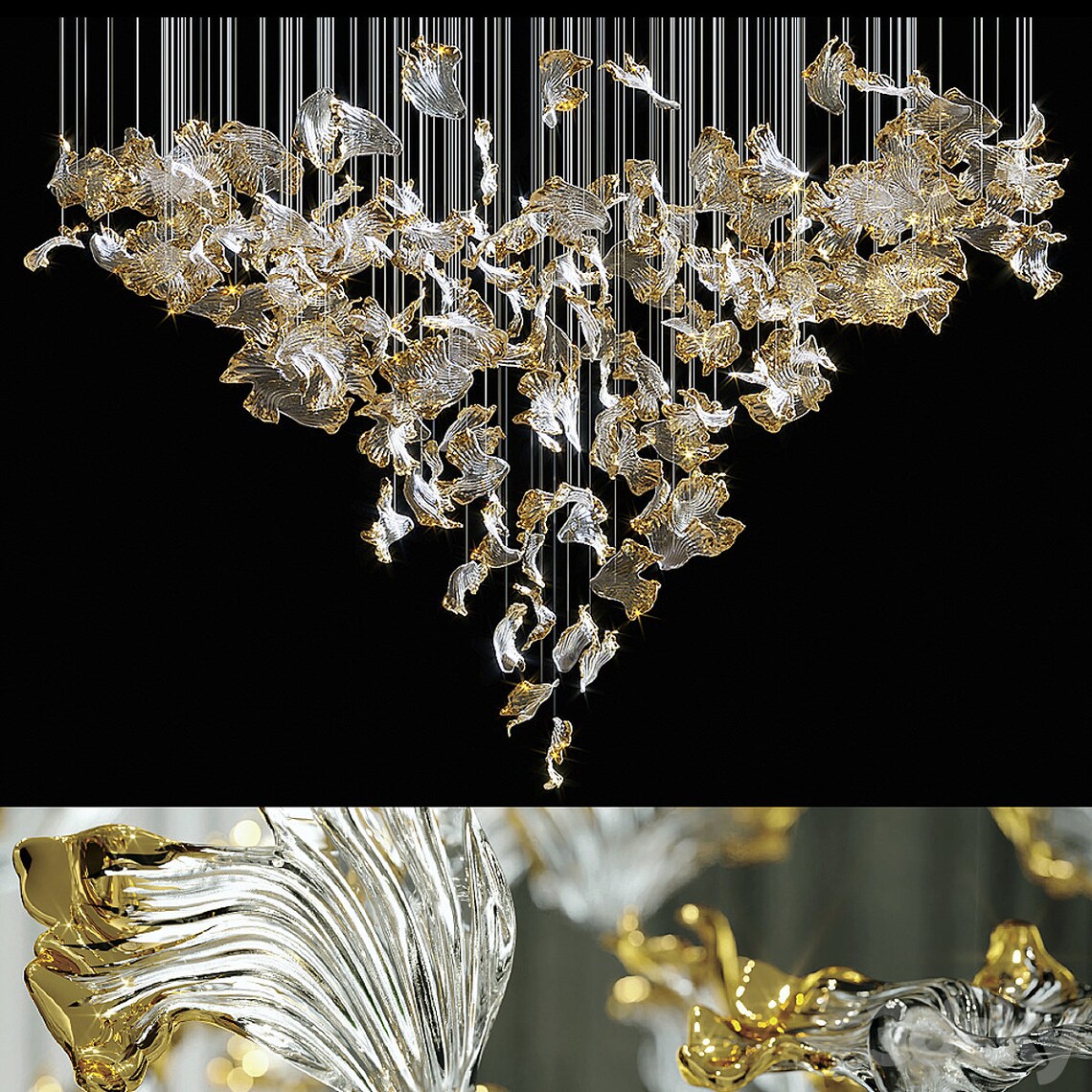 Modern-dining-chandelier-foyer-wavy LEAVES Murano Glass Leaves ...