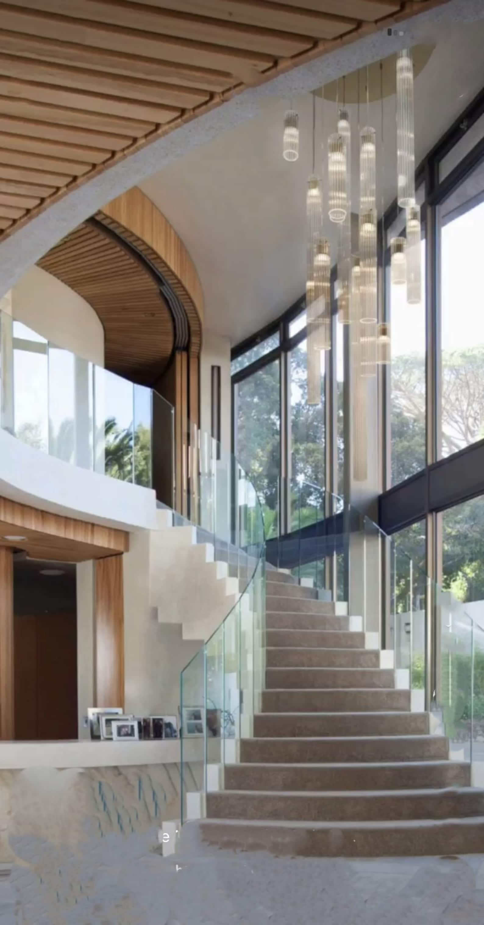 Modern-two-story-staircase-custom-chandelier-high-ceiling-foyer ...