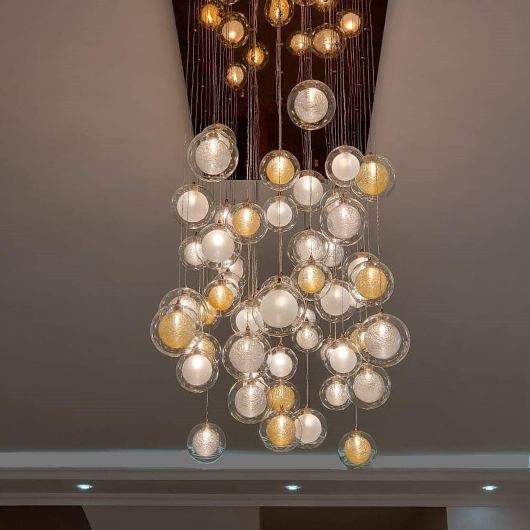 Modern-two-story-large-staircase-lighting-long-pendant-led-halo GLAZE ...