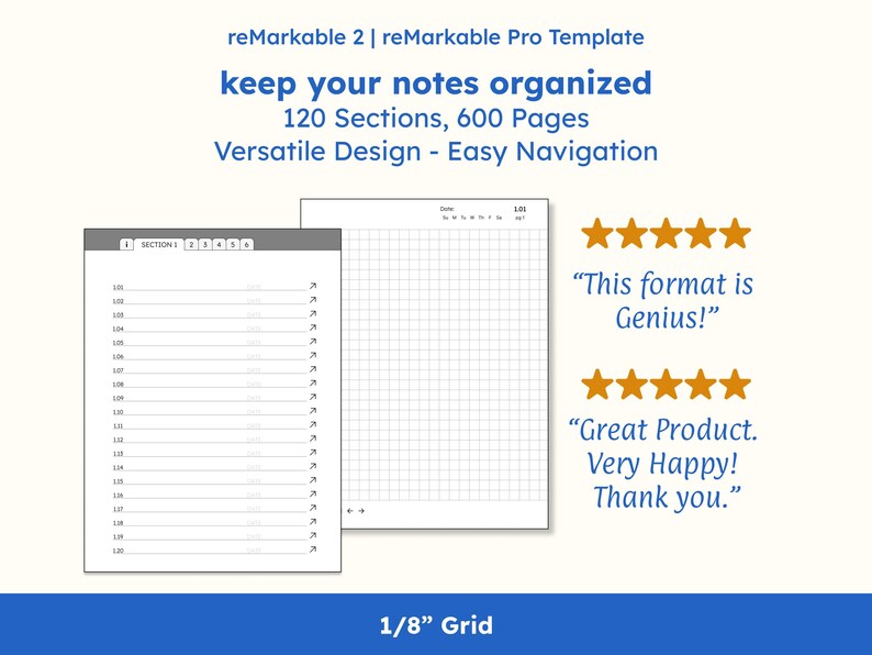 Remarkable Template - 1/8" Grid - Hyperlinked Notebook With Sections ...