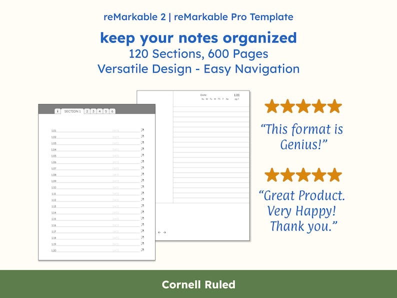 Remarkable Cornell Ruled Notebook Template – Hyperlinked PDF (digital ...
