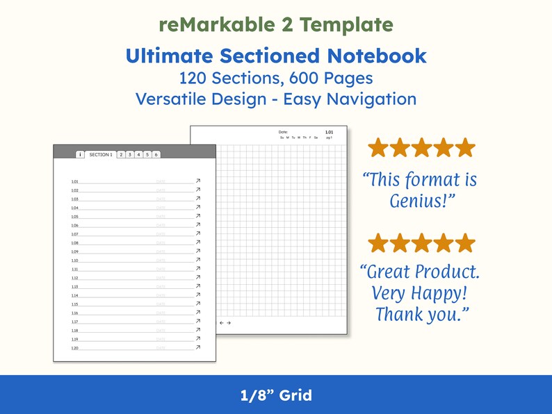 Ultimate Sectioned Notebook. 1/8 Grid Version. 120 Sections, 600 ...