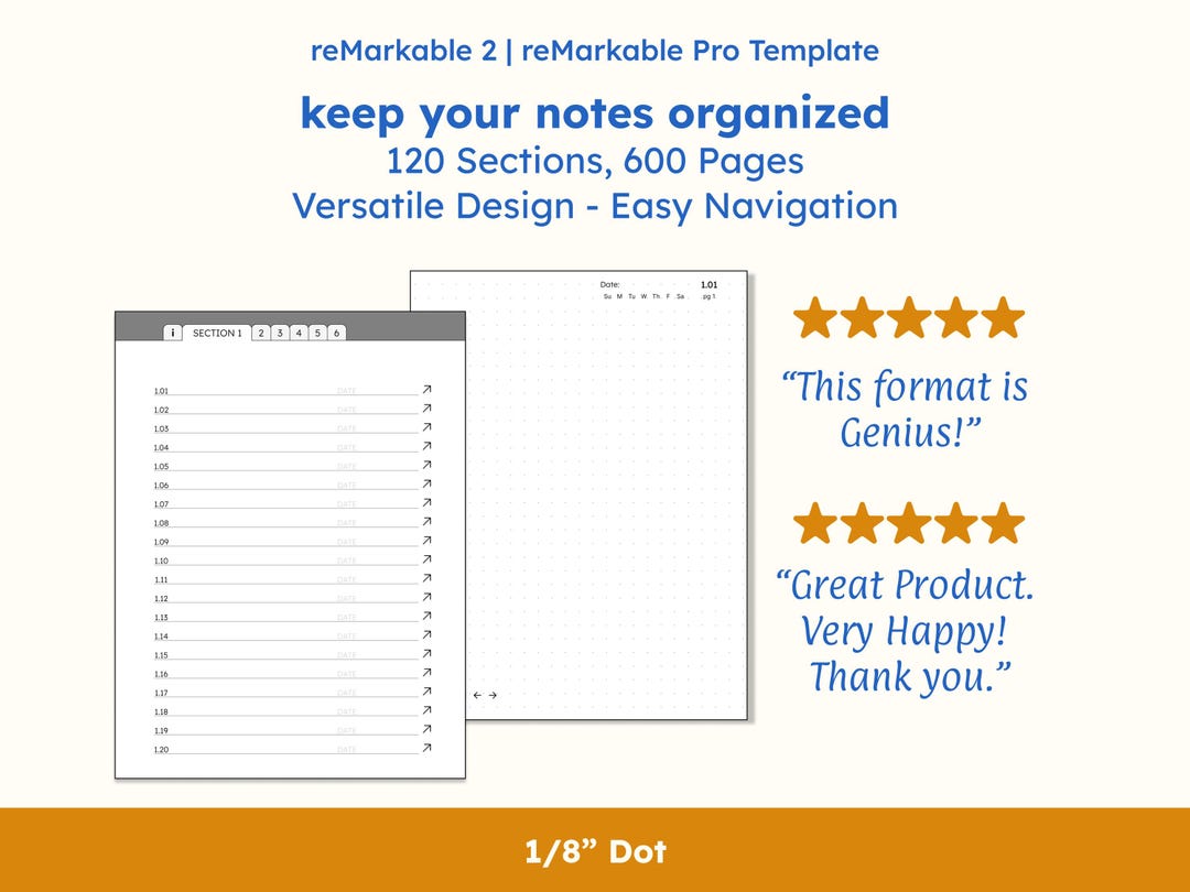 Remarkable 2 Template – Hyperlinked 1/8" Dot Notebook (PDF Template) - Etsy